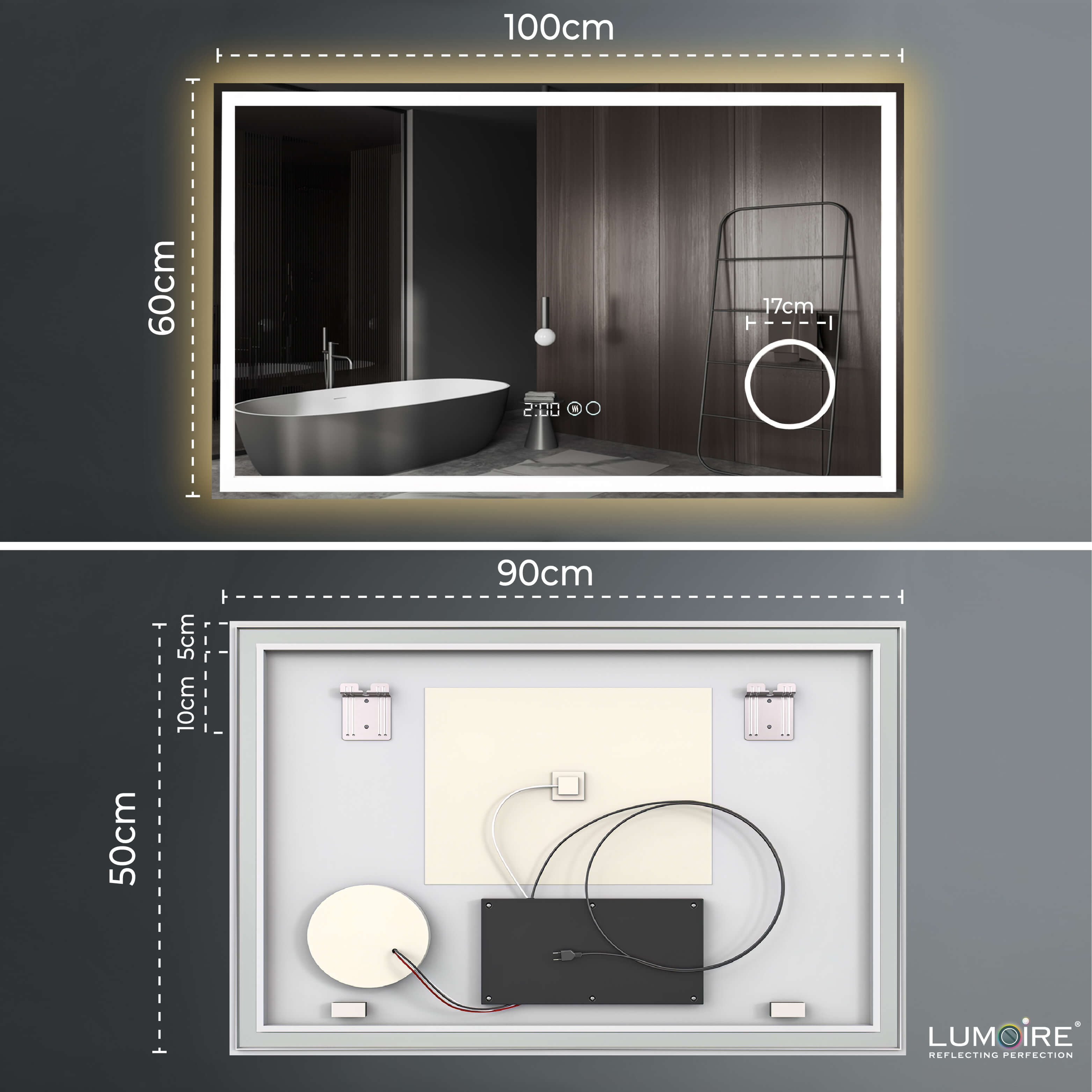 TronVG 100 CM - Bathroom Mirror with Lighting and Heating – Lumoire